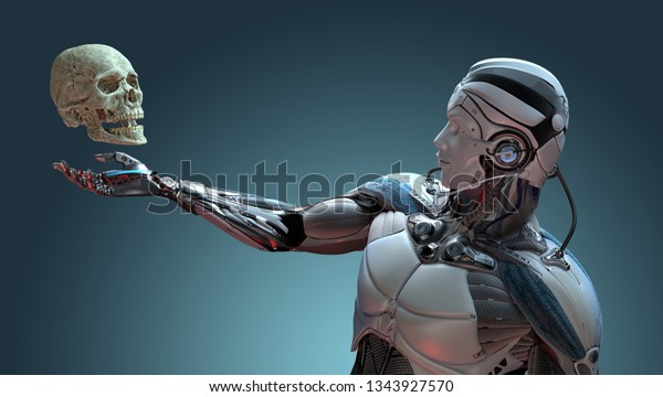 Robot Human Skull Artificial Intelligence Concept Stock Illustration ...