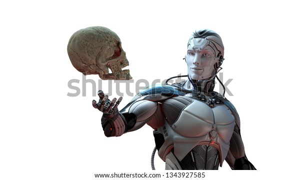 Robot Human Skull Artificial Intelligence Concept Stock Illustration ...