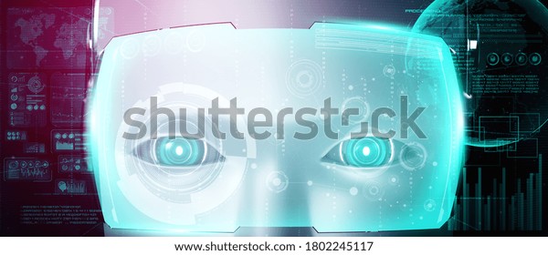 Robot Humanoid Face Close Graphic Concept Stock Illustration 1802245117 ...