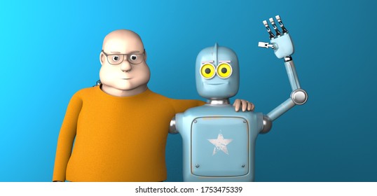 Robot Man Friend Artificial Intelligence Training3d Stock Illustration ...