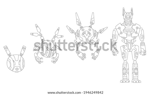 Robot Sketchs Line Drawing Evolution Robots Stock Illustration ...