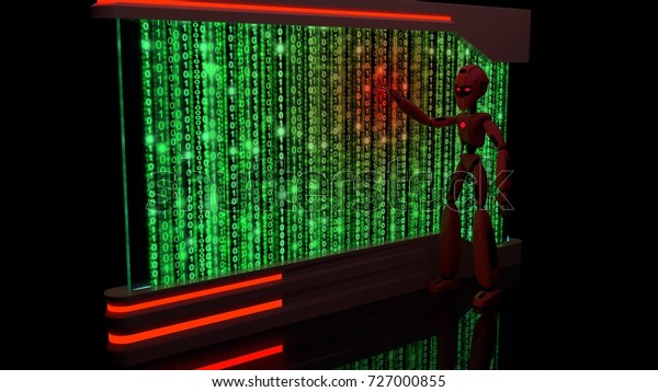 Robot Touching Futuristic Computer Screen Matrix: ilustración de stock ...