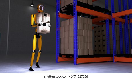 Robot Warehouse Worker 3d Rendering Stock Illustration 1474527356 ...