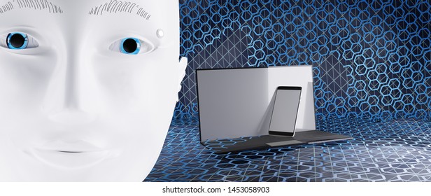 Robot White Head Face Computer Mobile Stock Illustration 1453058903 ...