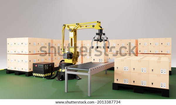 Robotic Arm Loading Cartons On Pallet Stock Illustration 2013387734 ...