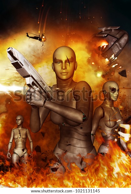 「Robots Warscience Fiction Concept Background3d Illustration」のイラスト素材 ...