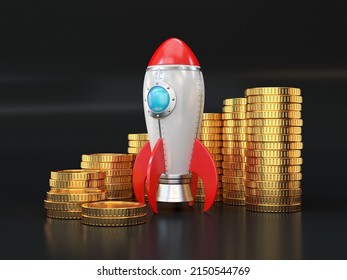 Rocket Stack Gold Coins 3d Render Stock Illustration 2150544769 ...