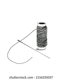 Roll Thread Needle Black Line Drawing Stock Illustration 2156335037 ...