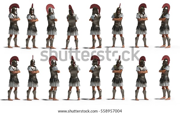 Rome Warrior 3d Rendering Pose Greek Stock Illustration 558957004