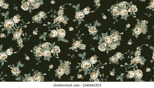 Rose Pattern On Black Background Stock Illustration 1240661923 ...