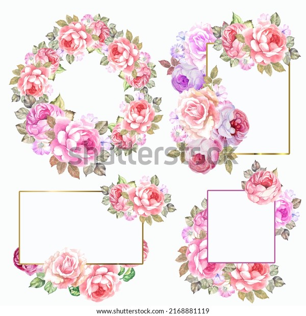 Roses Frames Isolated On White Backgroundwatercolor Stock Illustration ...