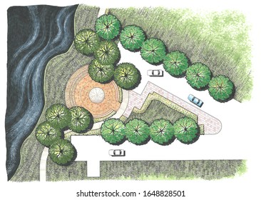 Rough Sketch Layout Plan Waterfront Landscape: ilustrações stock ...