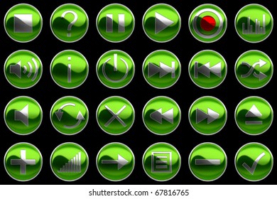 Round Green Control Panel Icons Buttons Stock Illustration 60843745 ...