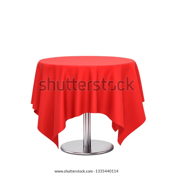 Round Table Red Tablecloth Isolated On Stock Illustration 1335440114 ...