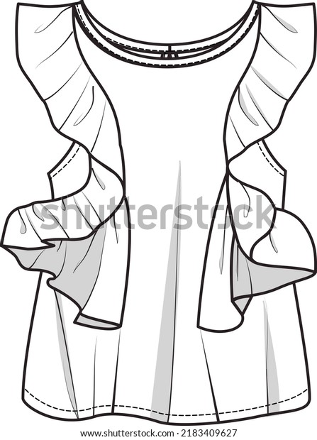 Ruffle Top Flat Sketch Technical Drawing Stock Illustration 2183409627 ...