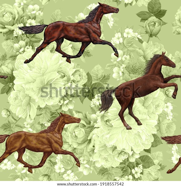 Running Horse Seamless Pattern Printing On Stock Illustration 1918557542