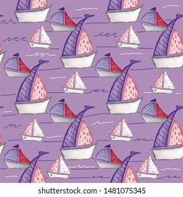 Sail Boats Seamless Repeat Pattern Watercolors Stock Illustration ...