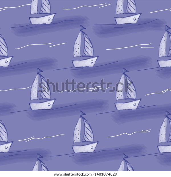 Sail Boats Seamless Repeat Pattern Watercolors 스톡 일러스트 1481074829 ...