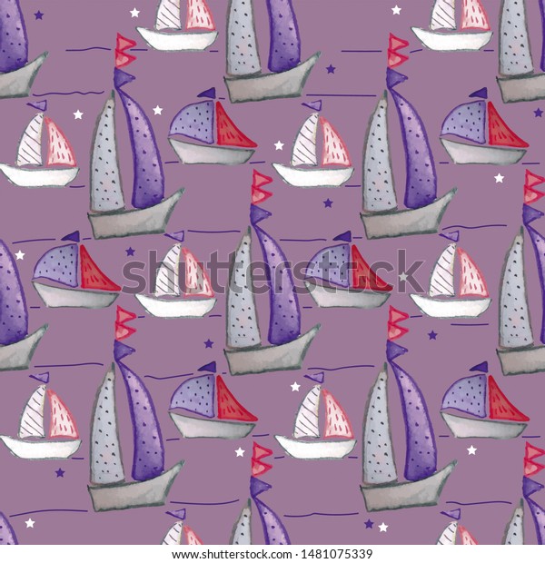 Sail Boats Seamless Repeat Pattern Watercolors Stock Illustration ...