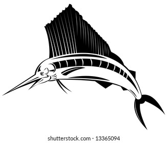 Angry Atlantic Sailfish Jumping Side View: เวกเตอร์สต็อก (ปลอดค่า ...