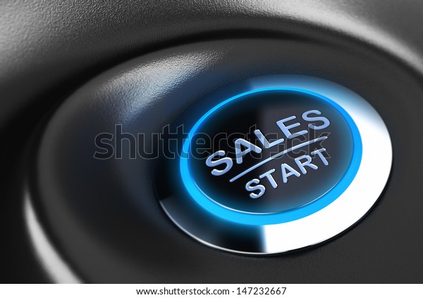 Sales Button Blue Light 3d Render Stock Illustration 147232667