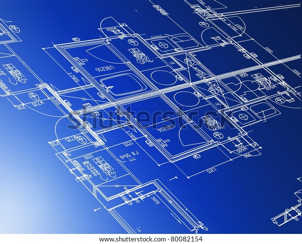 Sample of architectural blueprints over a blue background / Blueprint
