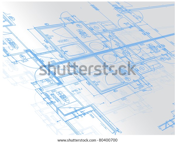 Sample Architectural Blueprints Over Light Gray Stock Illustration 80400700