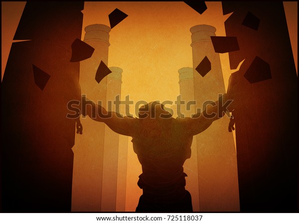 Samson Pushing Down Pillars Stock Illustration 725118037 | Shutterstock