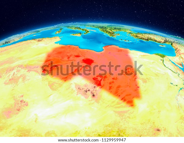 Satellite View Libya Highlighted Red On Stock Illustration 1129959947 ...
