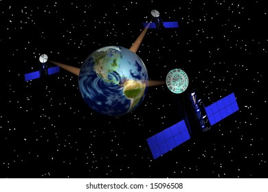 Satellites Relay Data Earth Map Courtesy Stock Illustration 15096508 ...