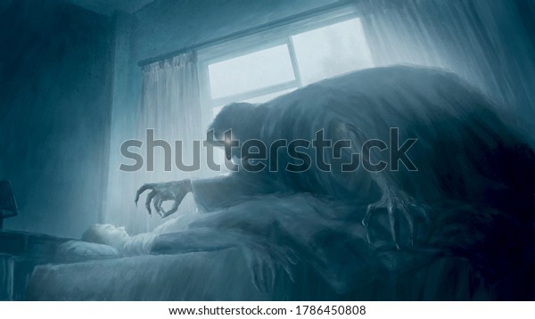 Scared Boy Seeing Facing Horror Crawling Stock Illustration 1786450808