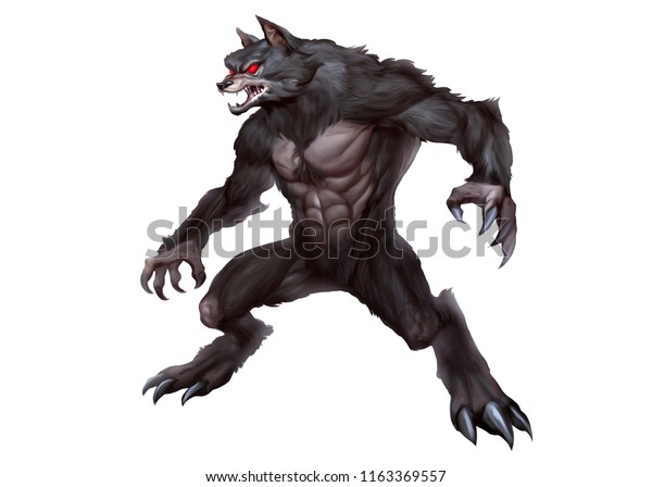 Scary Werewolf Digital Illustration Isolated White 库存插图 1163369557