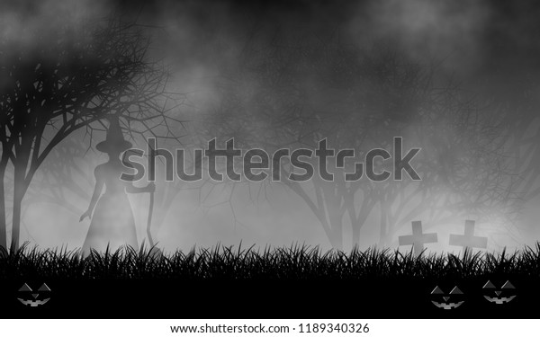 Scary Witch Standing On Graveyard Creepy Stock Illustration 1189340326 ...