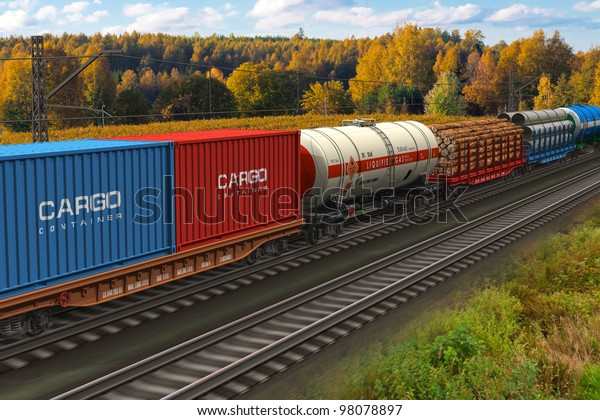 Scenic View Mixed Freight Train Within Stock Illustration 98078897 ...
