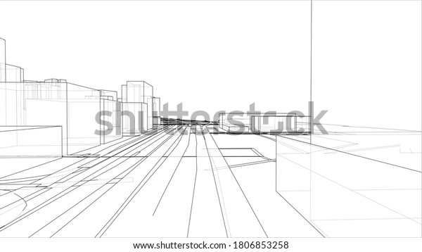 Schematic Drawing Sketch 3d City Buildings Stock Illustration ...