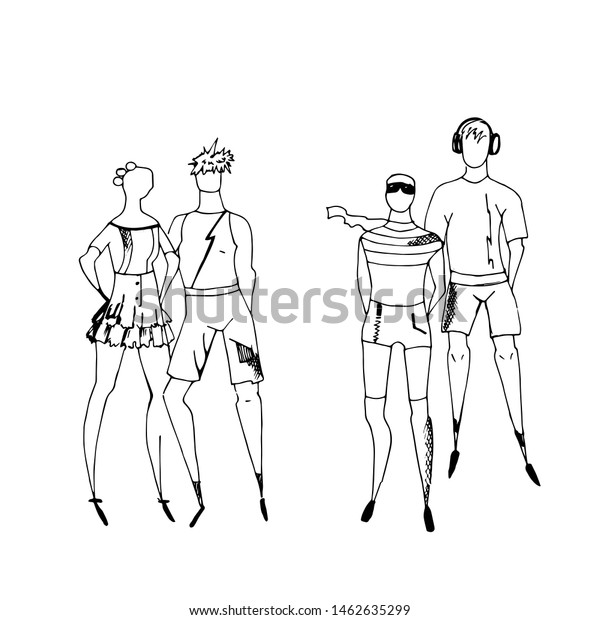 Schematic Drawing Young People Models Stock Illustration 1462635299 ...