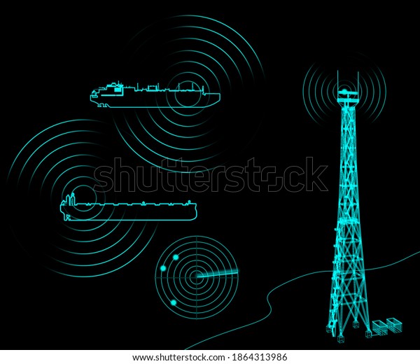 Scheme Set Radar Tower Radar Waves Stock Illustration 1864313986 ...