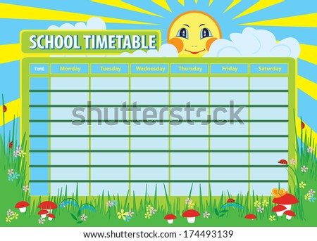 School Timetable Print Template Background Stock Illustration 174493139 ...