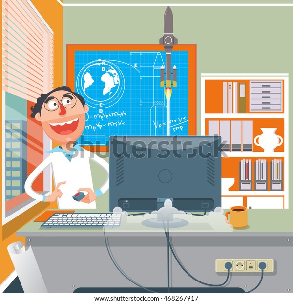 Scientist Performing Experiment Flat Style Cartoon Stock Illustration ...
