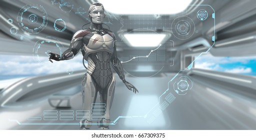 Scifi Technology Cyborg Working Virtual Interface Stock Illustration ...