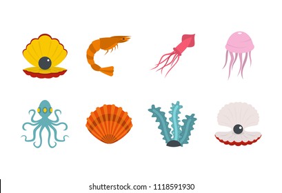 Sea Creature Icon Set Flat Set: vector de stock (libre de regalías ...