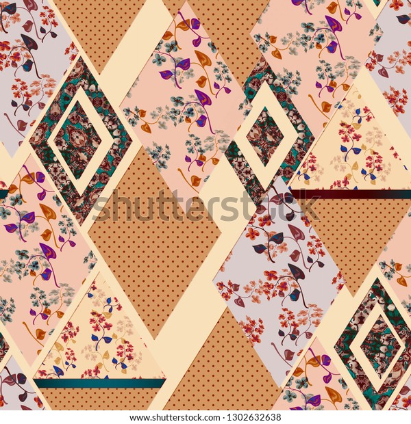 Seamless Abstract Patchwork Plaid Patches Pattern Stock Illustration 1302632638
