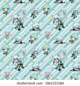 Seamless Anime Background Green Pattern Seamless Stock Illustration ...
