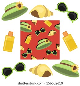 Seamless Background Beach Objects Stok İllüstrasyon 156532610 ...