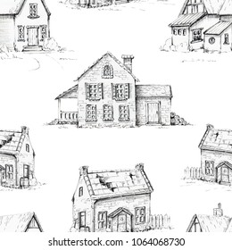 Seamless Background Pattern Three Old Houses Stock Illustration ...