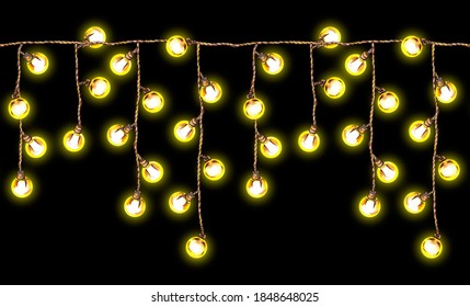 Seamless Border Glowing String Yellow Lights Stock Illustration ...