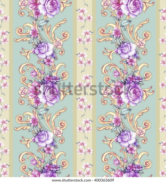 Seamless Composition Lilac Roses Scrolls: ilustrações stock 400363609 ...