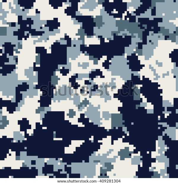 Seamless Digital Pixel Blue White Camo Stock Illustration 409281304