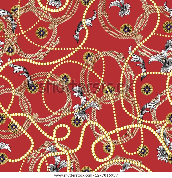Seamless Endless Chains Pattern Paisley Motifropejewelry Stock ...