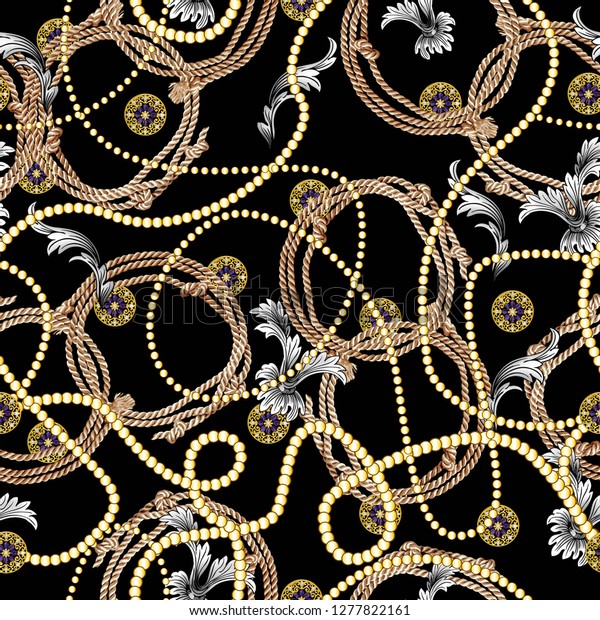 Seamless Endless Chains Pattern Paisley Motifropejewelry Stock ...